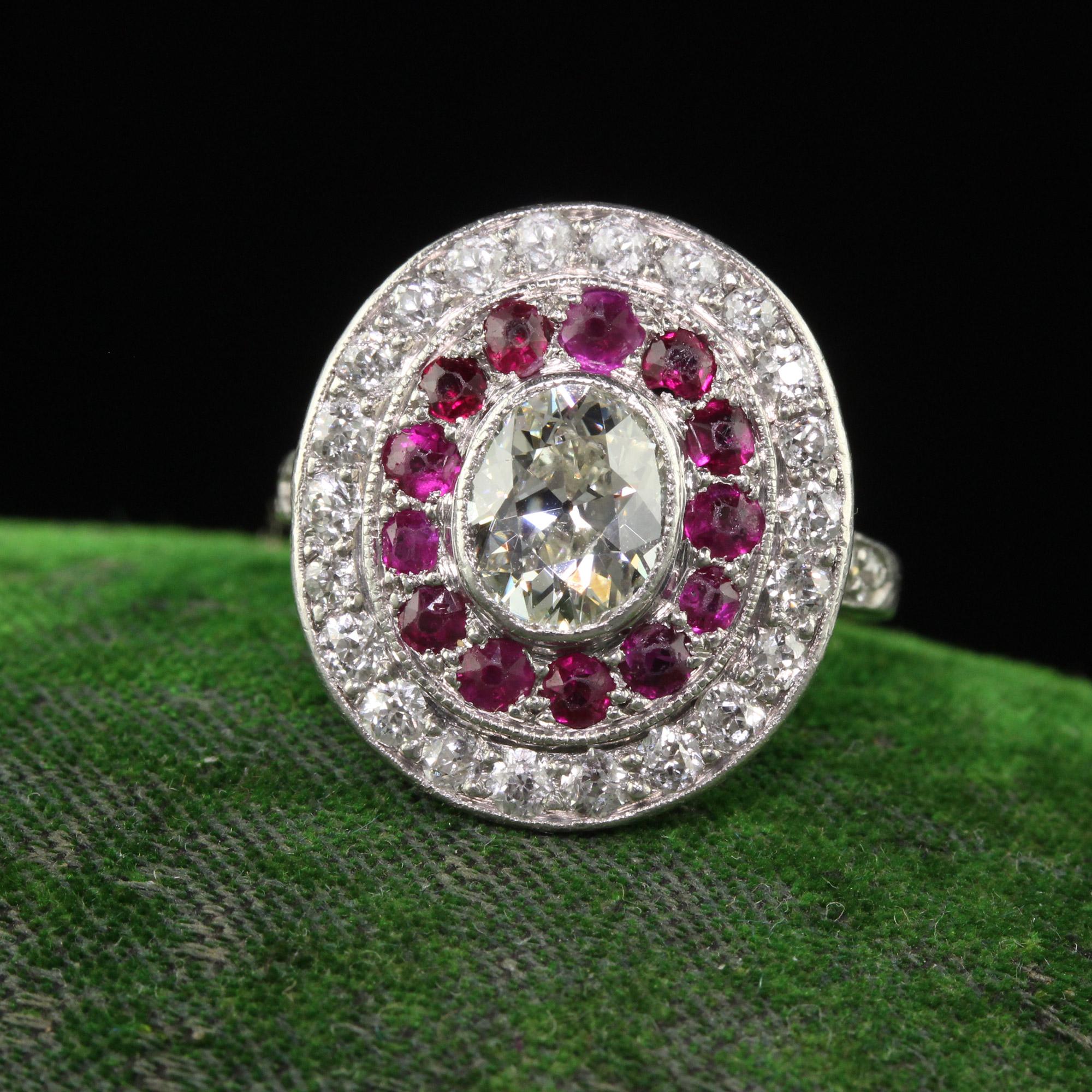 Antique Edwardian Platinum Old Mine Oval Diamond and Ruby Engagement R – The Antique Parlour