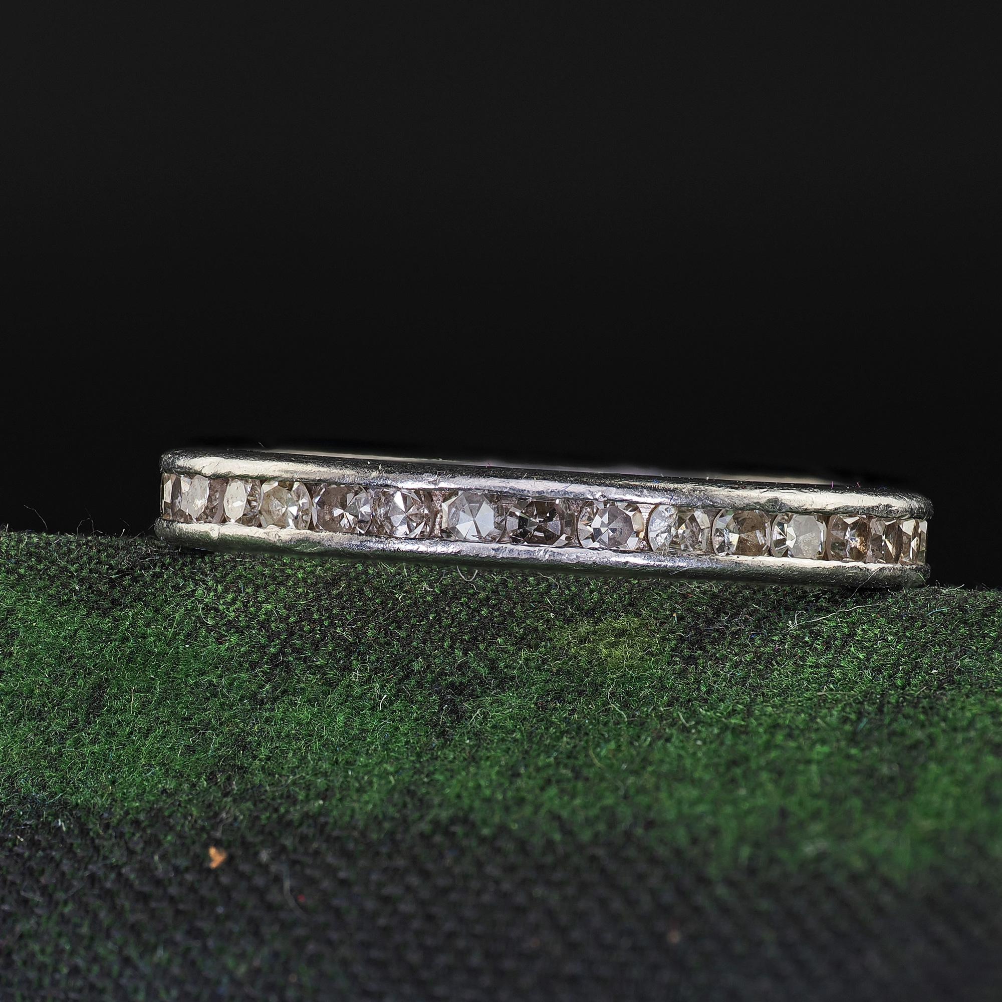 Antique Art Deco Platinum Single Cut Diamond Eternity Band Ring Size 6 3 4