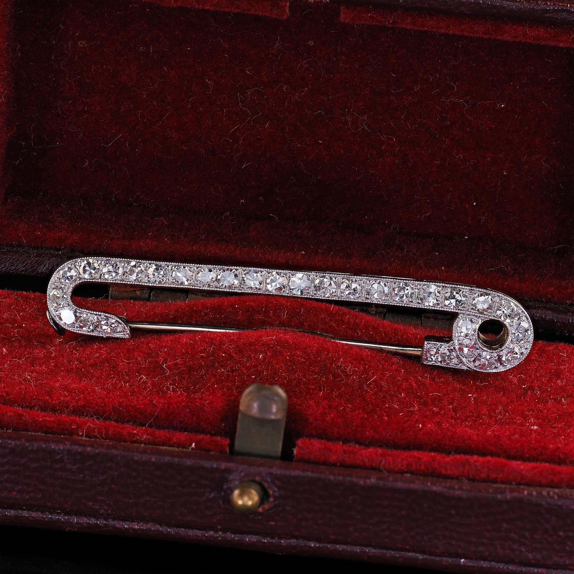 Antique Art Deco Platinum Single Cut Diamond Safety Pin Brooch – The ...