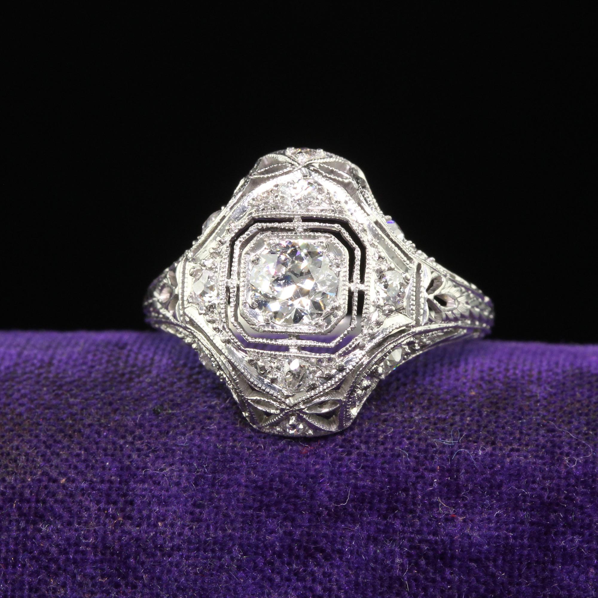 Antique Art Deco Platinum Old European Diamond Filigree Engagement Rin ...