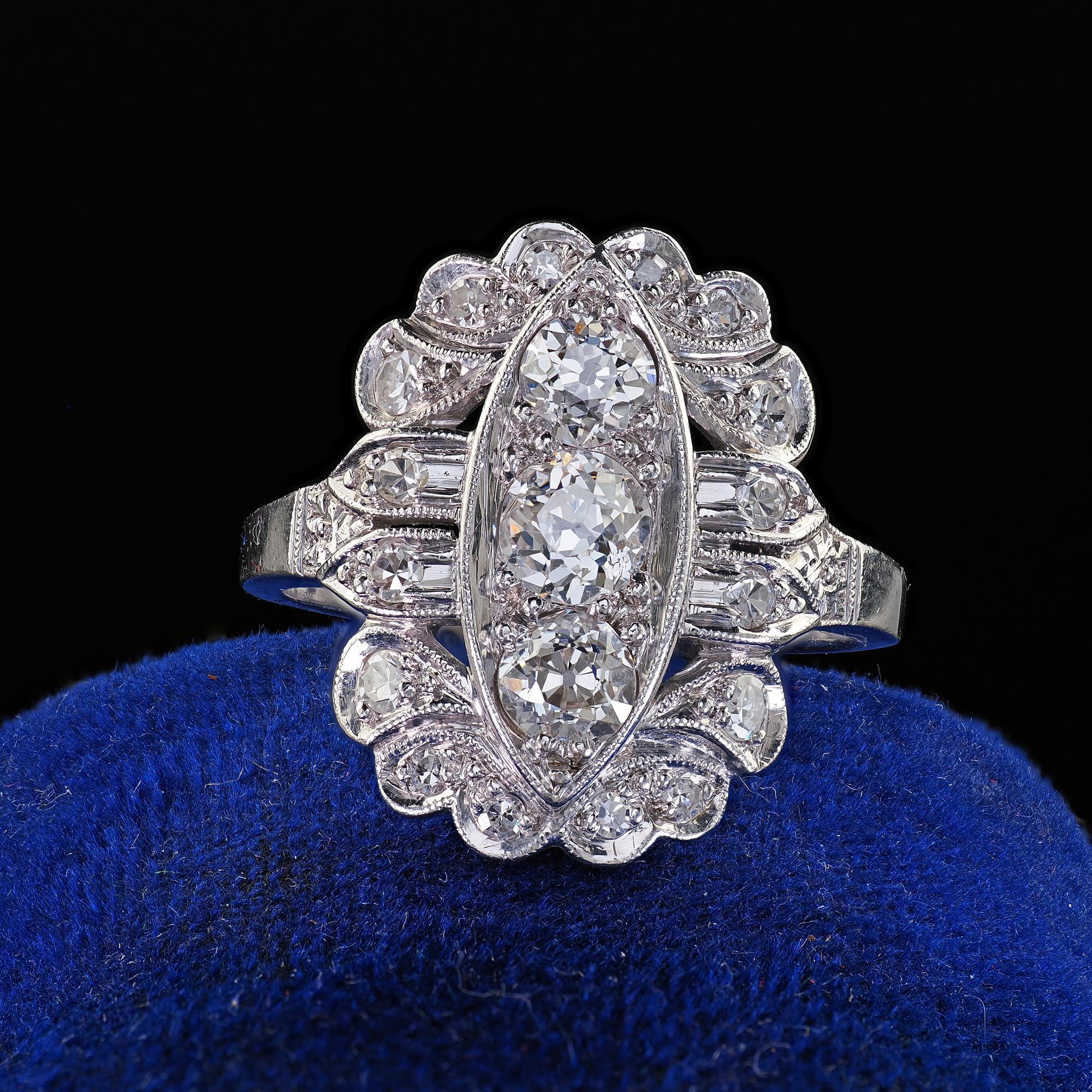 Antique Art Deco Platinum Old European Cut Diamond Filigree Shield Rin ...