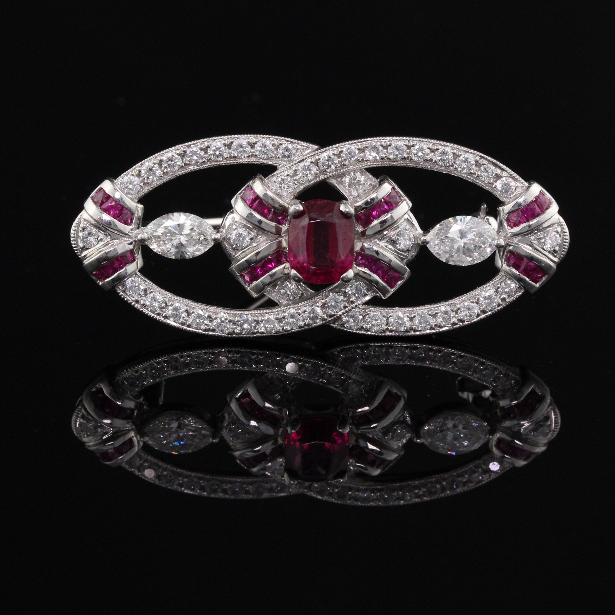 Art Deco Style Platinum, Diamond & Ruby Pin Brooch – The Antique Parlour